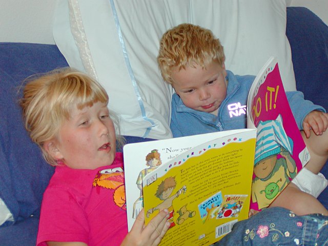 Sara reading to Timothy