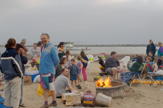 Crowd scene with fire