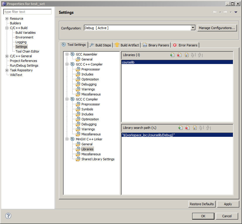 Course Library Installation/Use in Eclipse/C++ Instructions